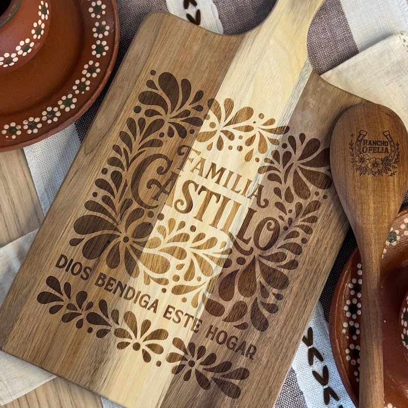 Talavera-inspired Personalized Cutting Board – Custom Last Name – Laser ...