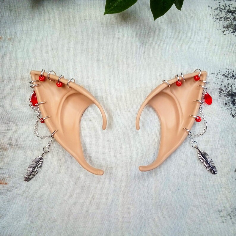 Short Elf Ears With Silver Feather Charms, Fairy Ears - Etsy