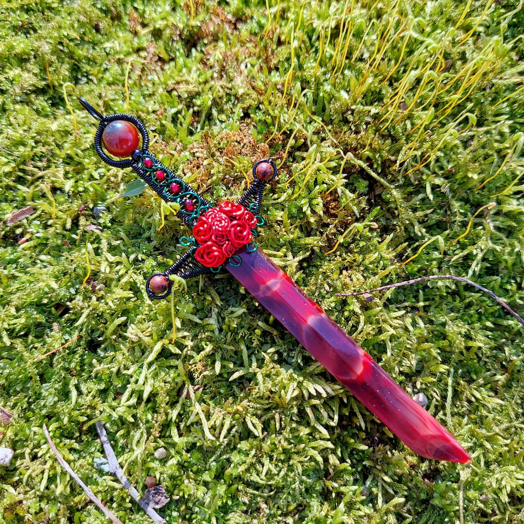 Red Glass Rosary Sword Pendant, Black and Red - Etsy