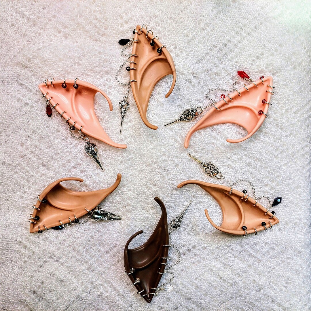 Short Elf Ears With Bird Skull Charms, Custom Fairy Ears - Etsy