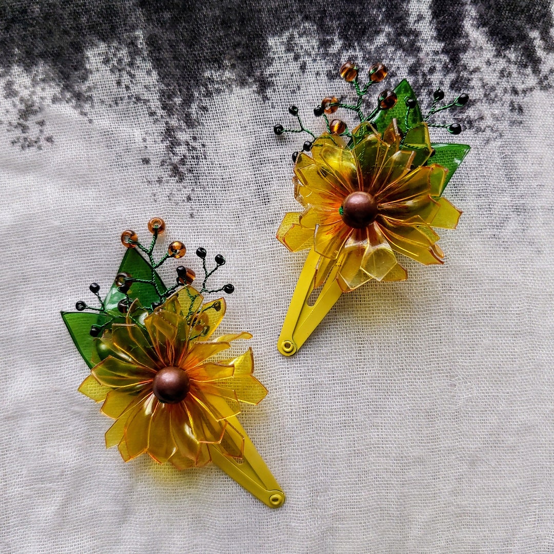 Pair of Decorative Sunflower Hair Barrettes, Bridal Hair Accessories ...