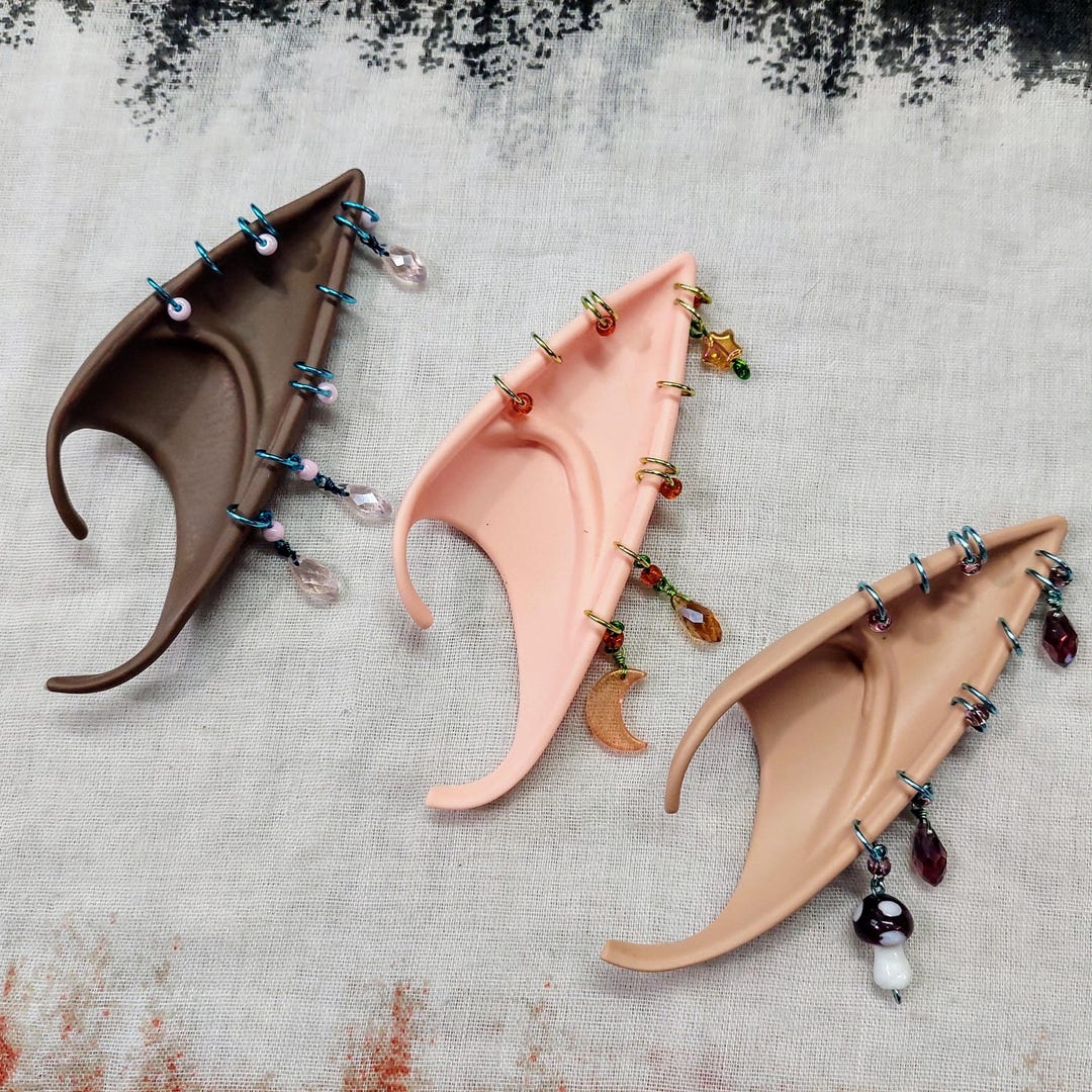 Color Metal and Crystal Moons Long Elf Ears, Custom Fairy Ears - Etsy