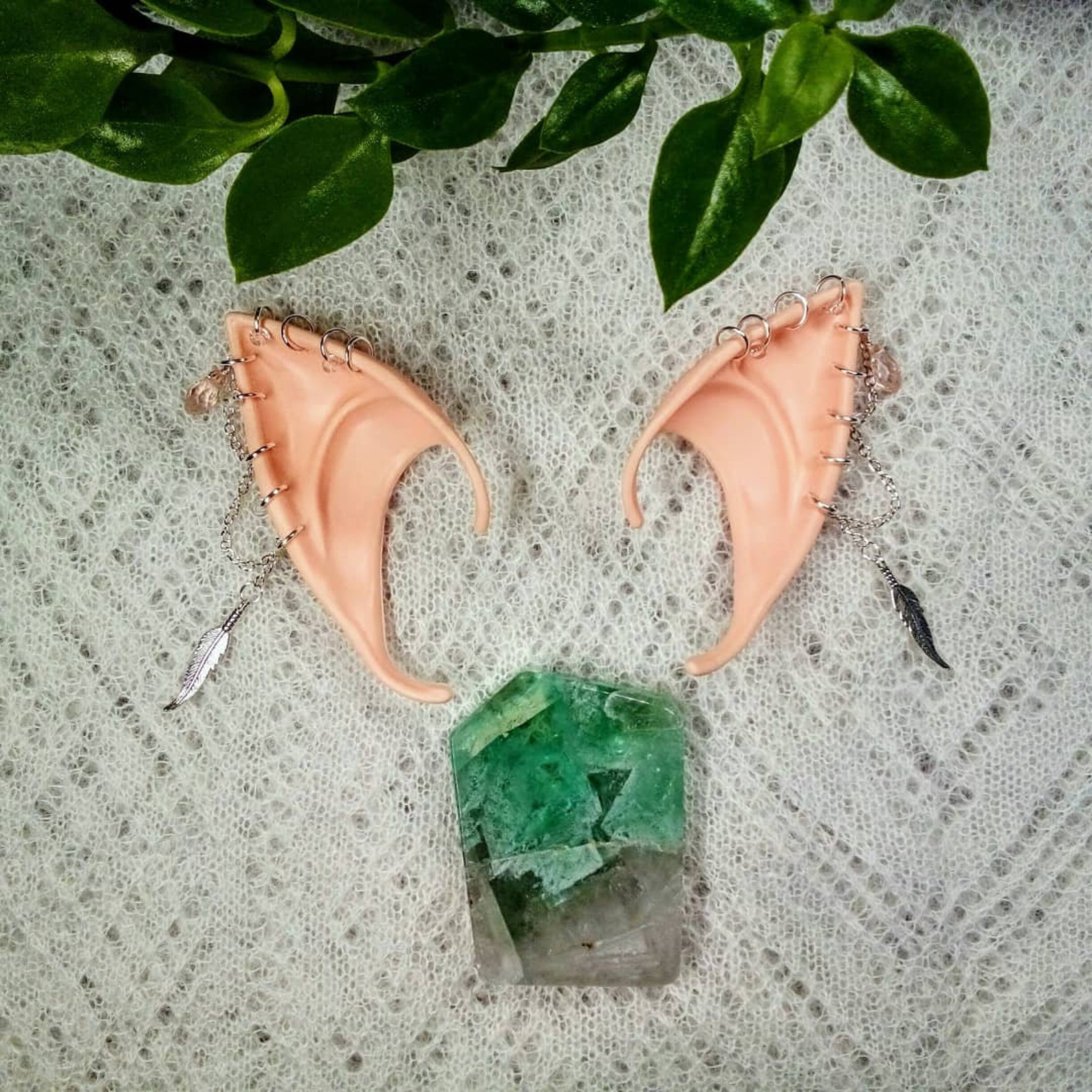 Short Elf Ears With Silver Feather Charms, Fairy Ears - Etsy