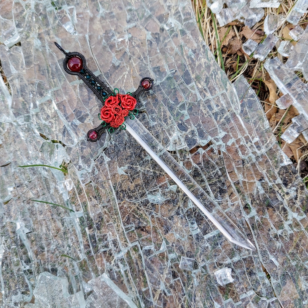 Glass Rosary Sword Pendant, Black and Red - Etsy