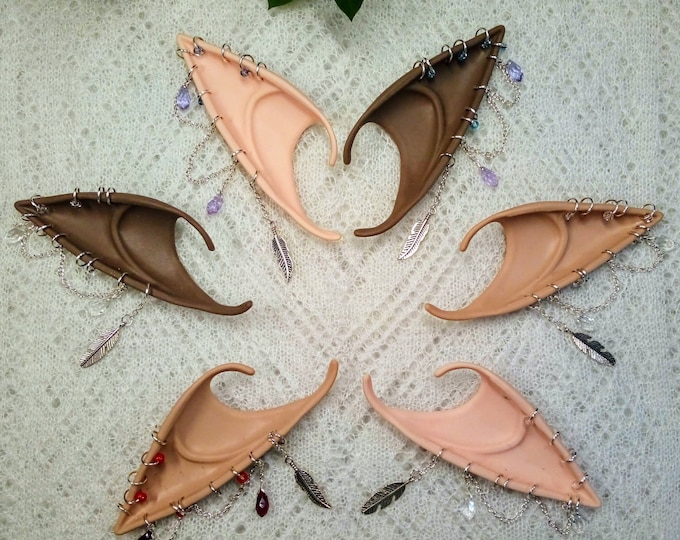 Long Elf Ears With Silver Feather Charms Long Fairy Ears - Etsy