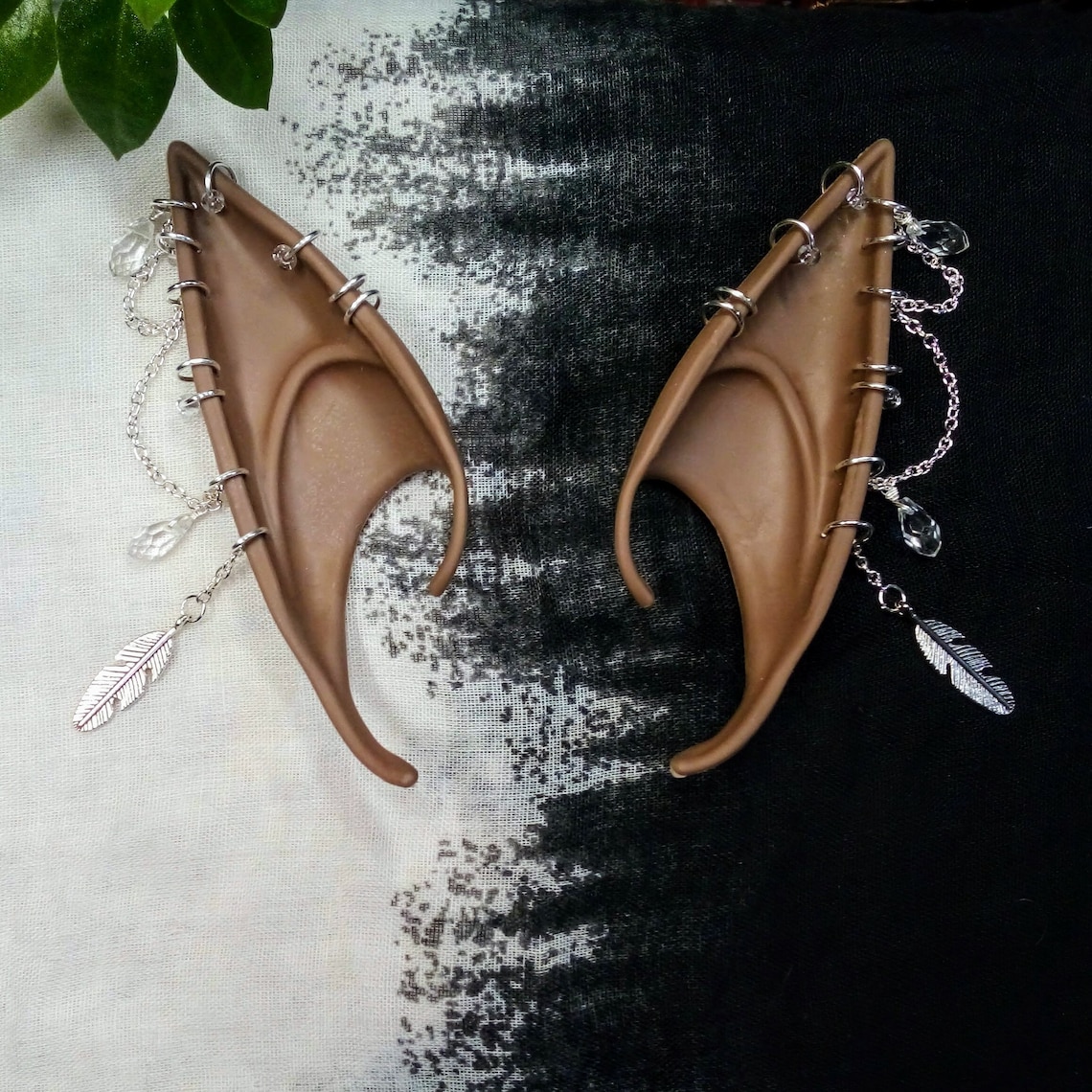 Long Elf Ears With Silver Feather Charms, Long Fairy Ears - Etsy