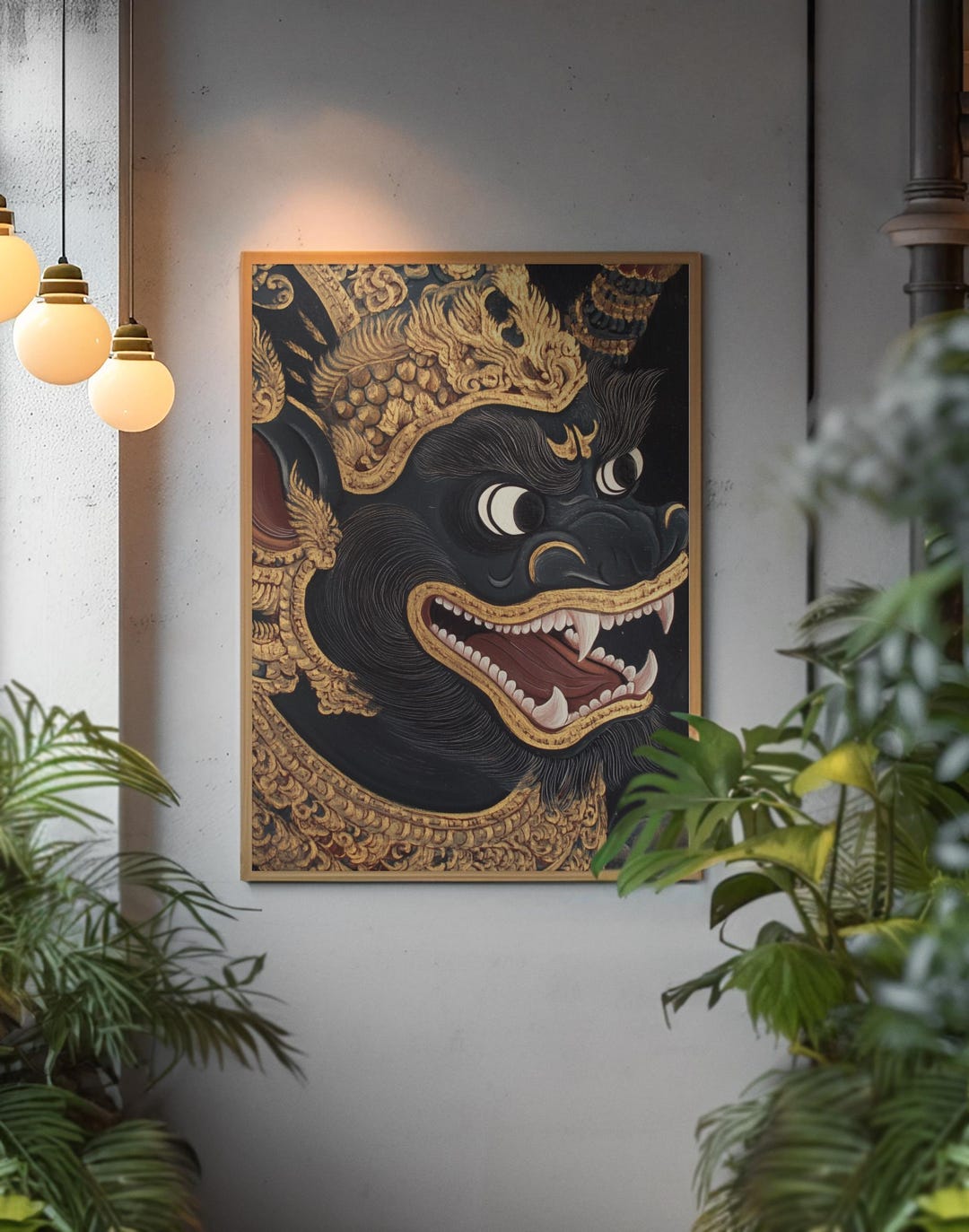 Thai Mythical Creature Print, Black & Gold Folklore Art (digital ...