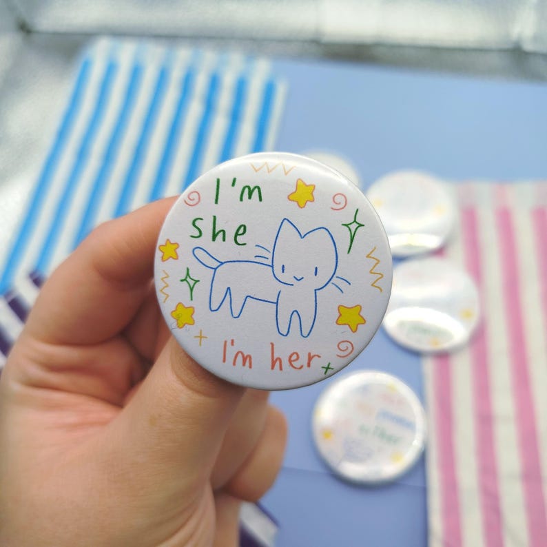 Doodle Kitty Pronoun Pins - Etsy