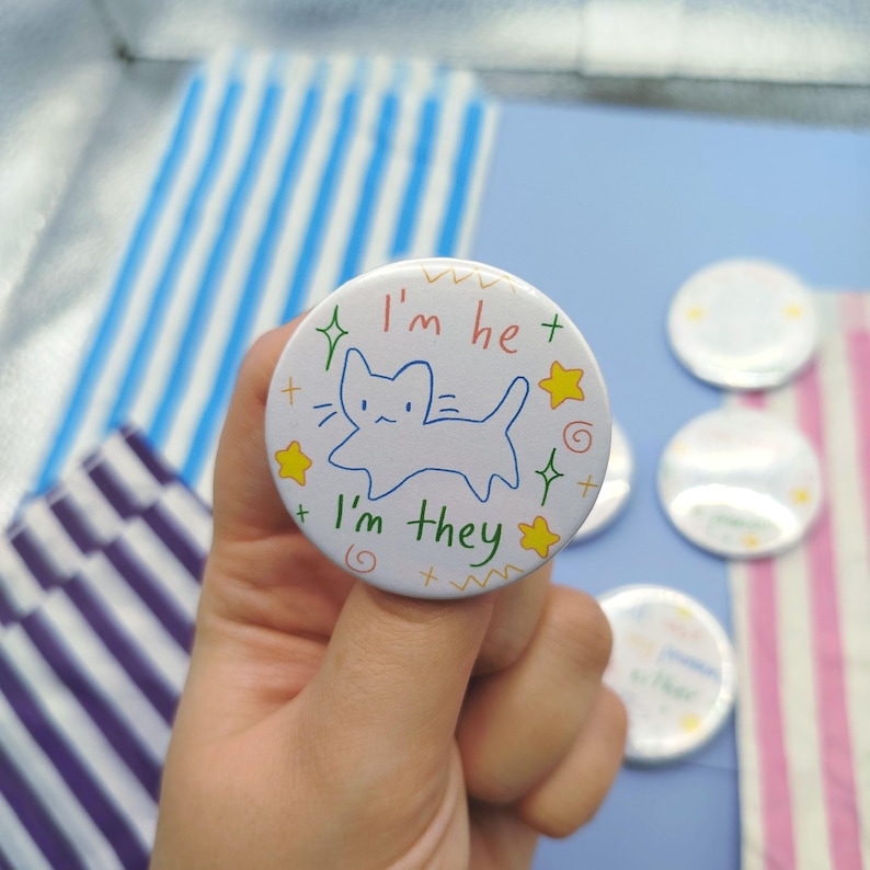 Doodle Kitty Pronoun Pins - Etsy