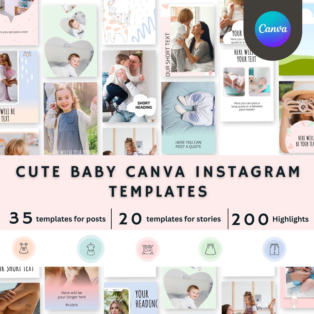 Cute Baby Canva Instagram Templates Kit | Editable Baby Instagram Post ...