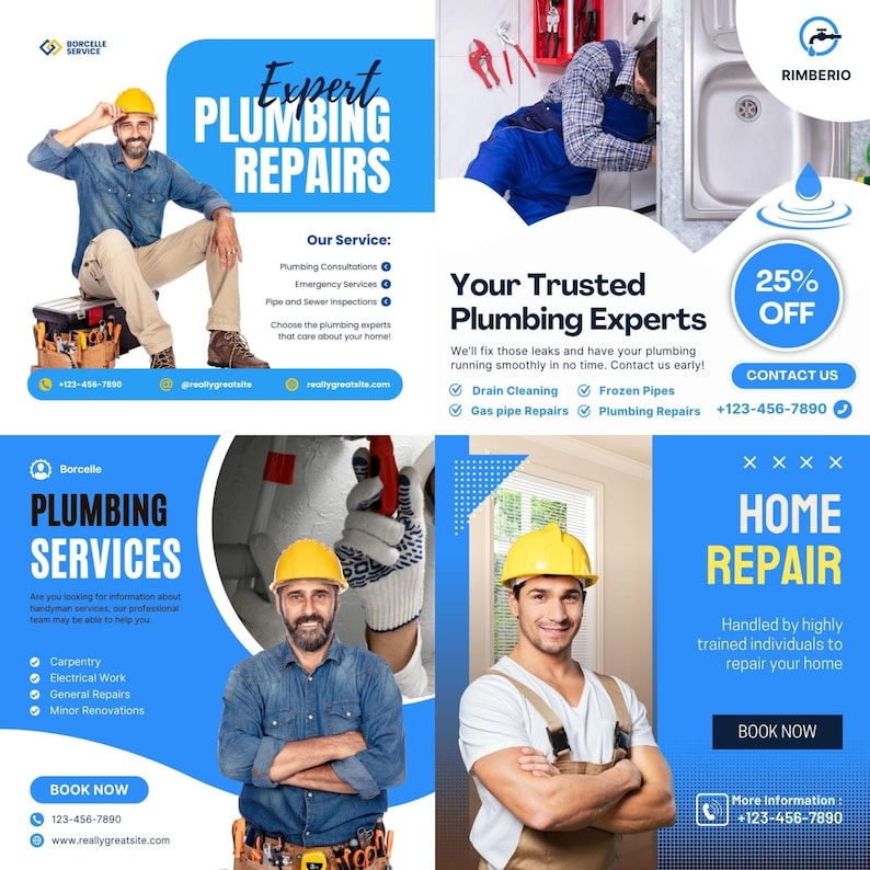Plumbing Instagram Post Templates: Editable Canva Social Media Graphics ...