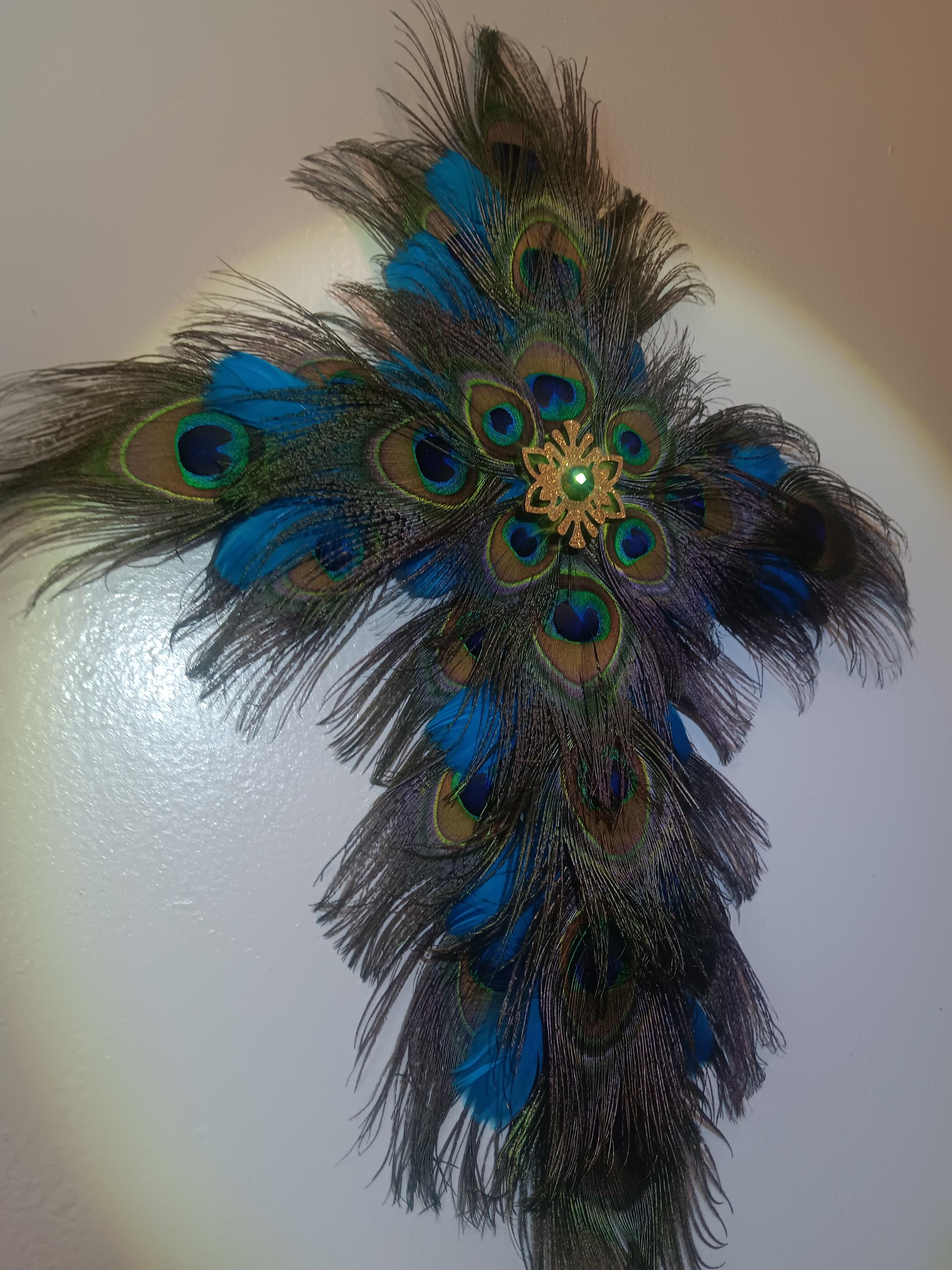 Peacock Feather Cross Home Wall Decor,unique One of a Kind Handmade ...