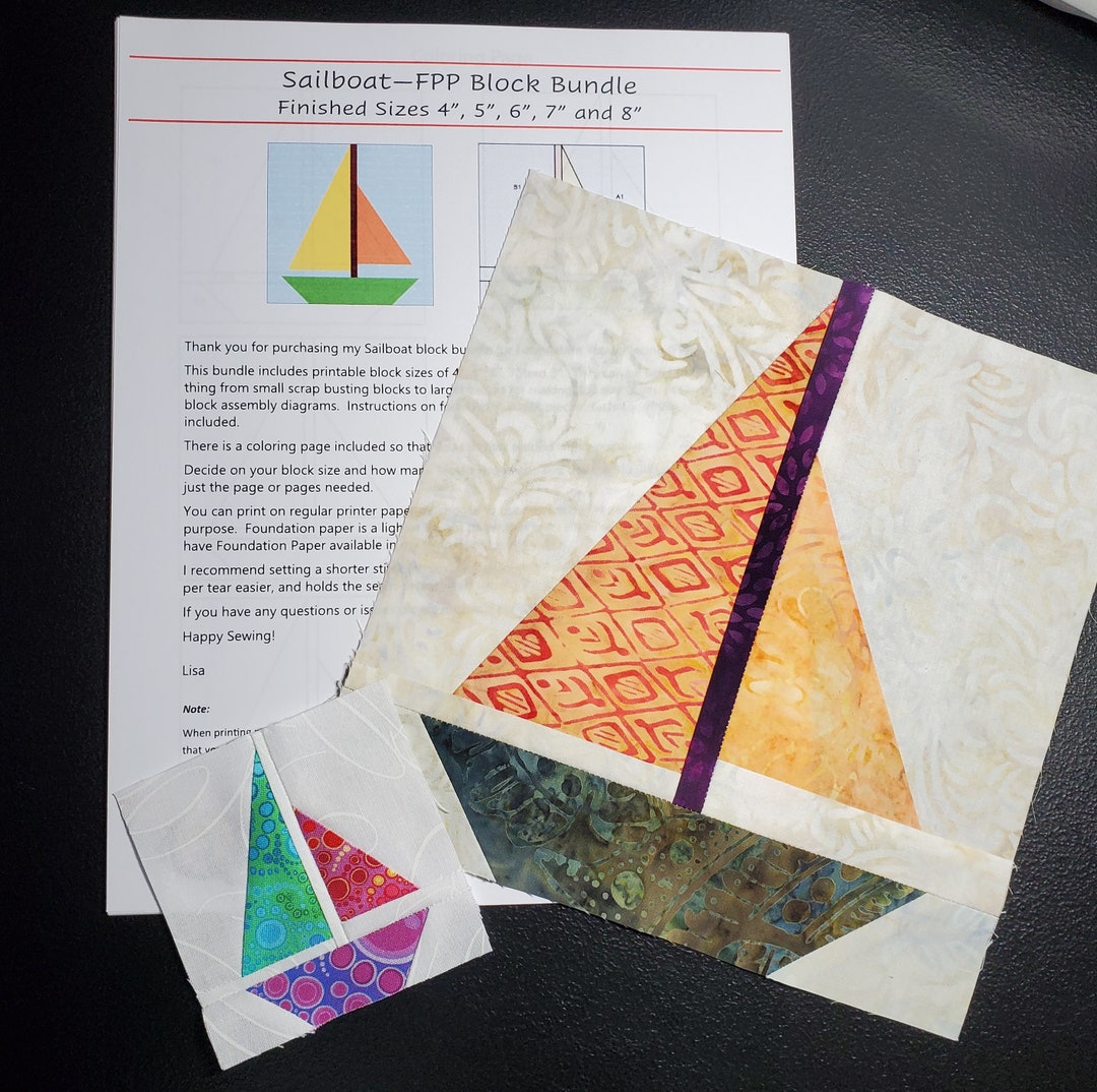 Sailboat—fpp Block Bundle Finished Sizes 4”, 5”, 6”, 7” and 8” - PDF ...