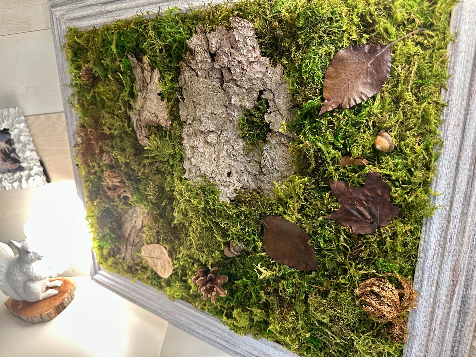 Handmade Artisan Moss Wall Art With Blue-gray Frame - Etsy