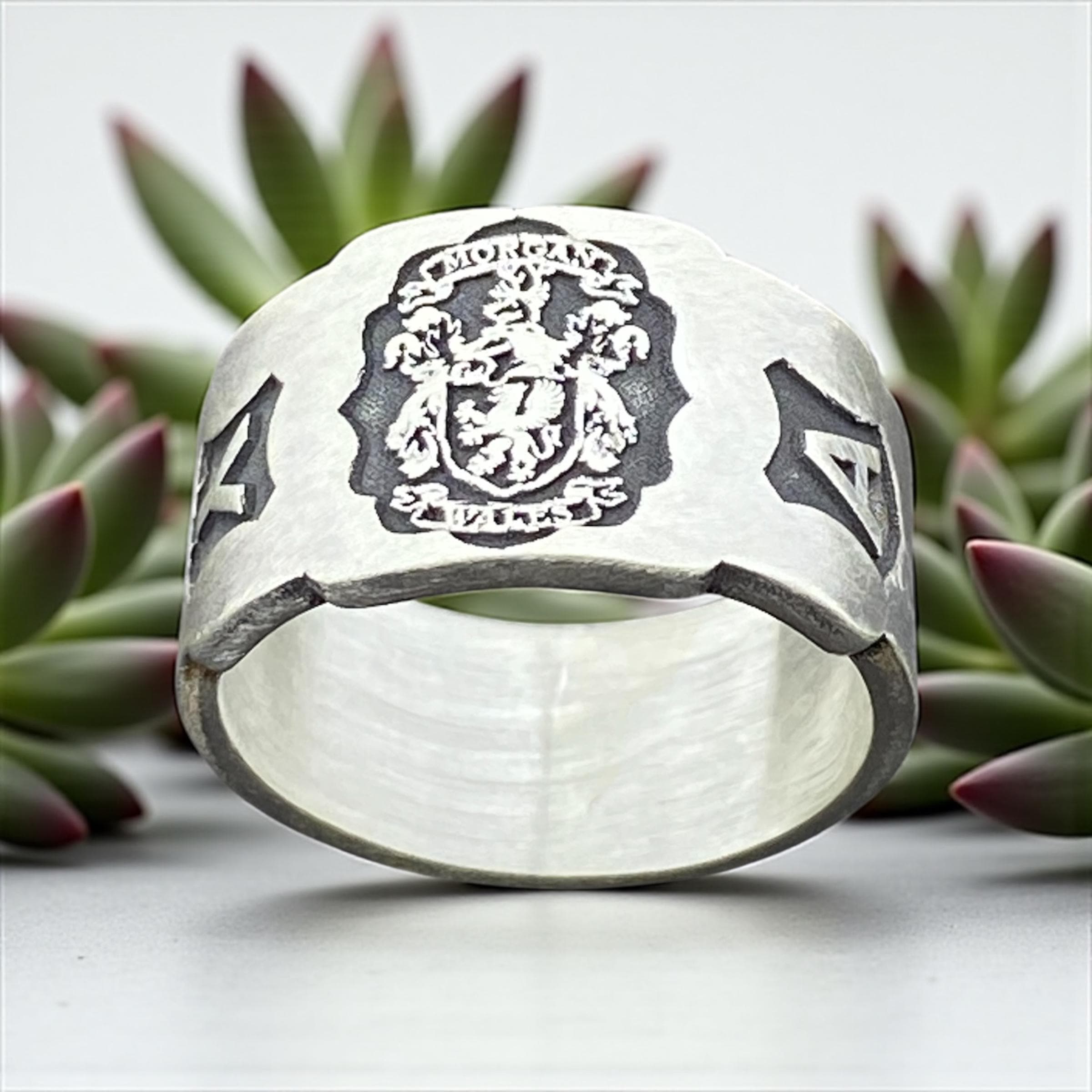Sterling Silver Family Crest Ring for Men, Custom Coat of Arms Jewelry ...