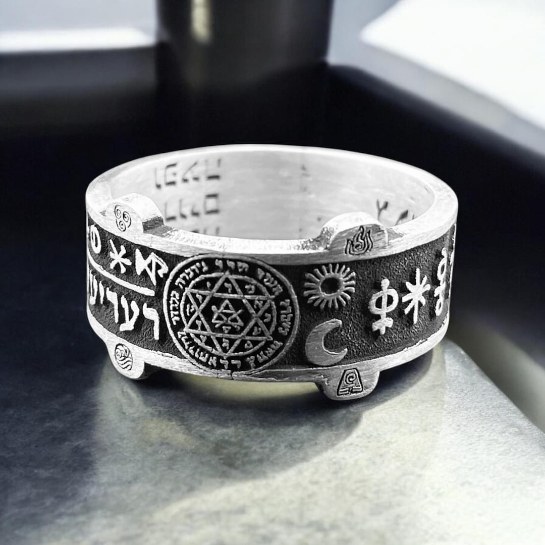 Mystic Symbols Ring With Solomon Seal – Handmade 925 Silver Band ...