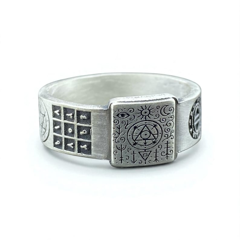 Occult Magic Ring With Talismanic Symbols – Handmade Sterling Silver ...