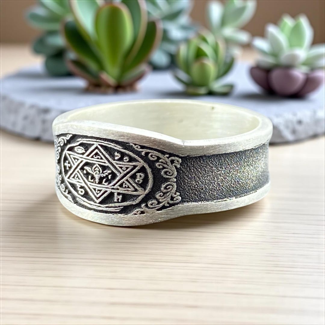 Seal of Solomon Ring With Occult Symbols – Handmade 925 Silver Band ...