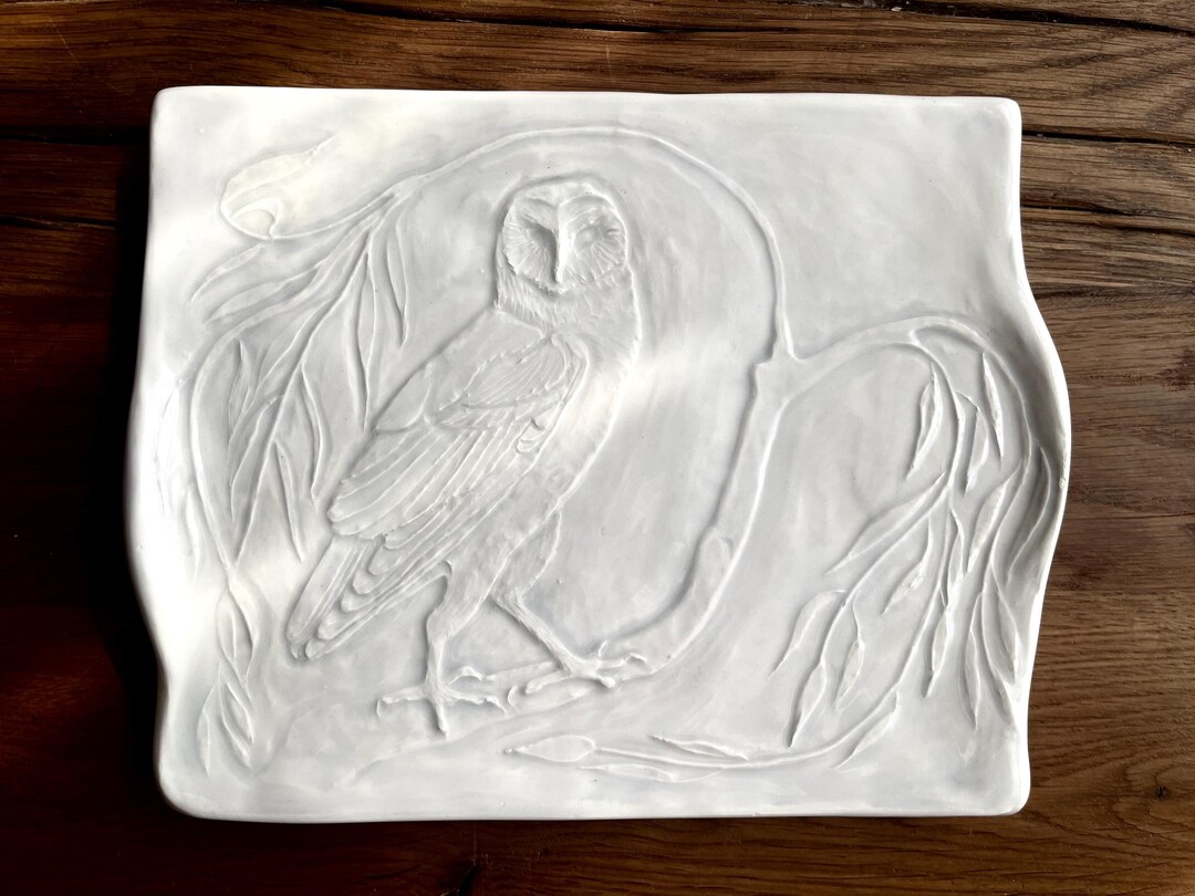 Owl Sculpture Plate Studio Pottery Owl White Platter Gift Art Artist ...