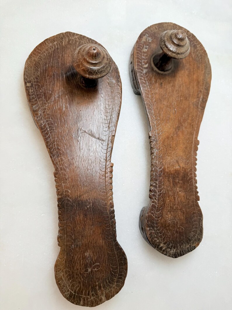 Antique Paduka Shoes Ancient Indian Slippers Fine Teak Intricately ...