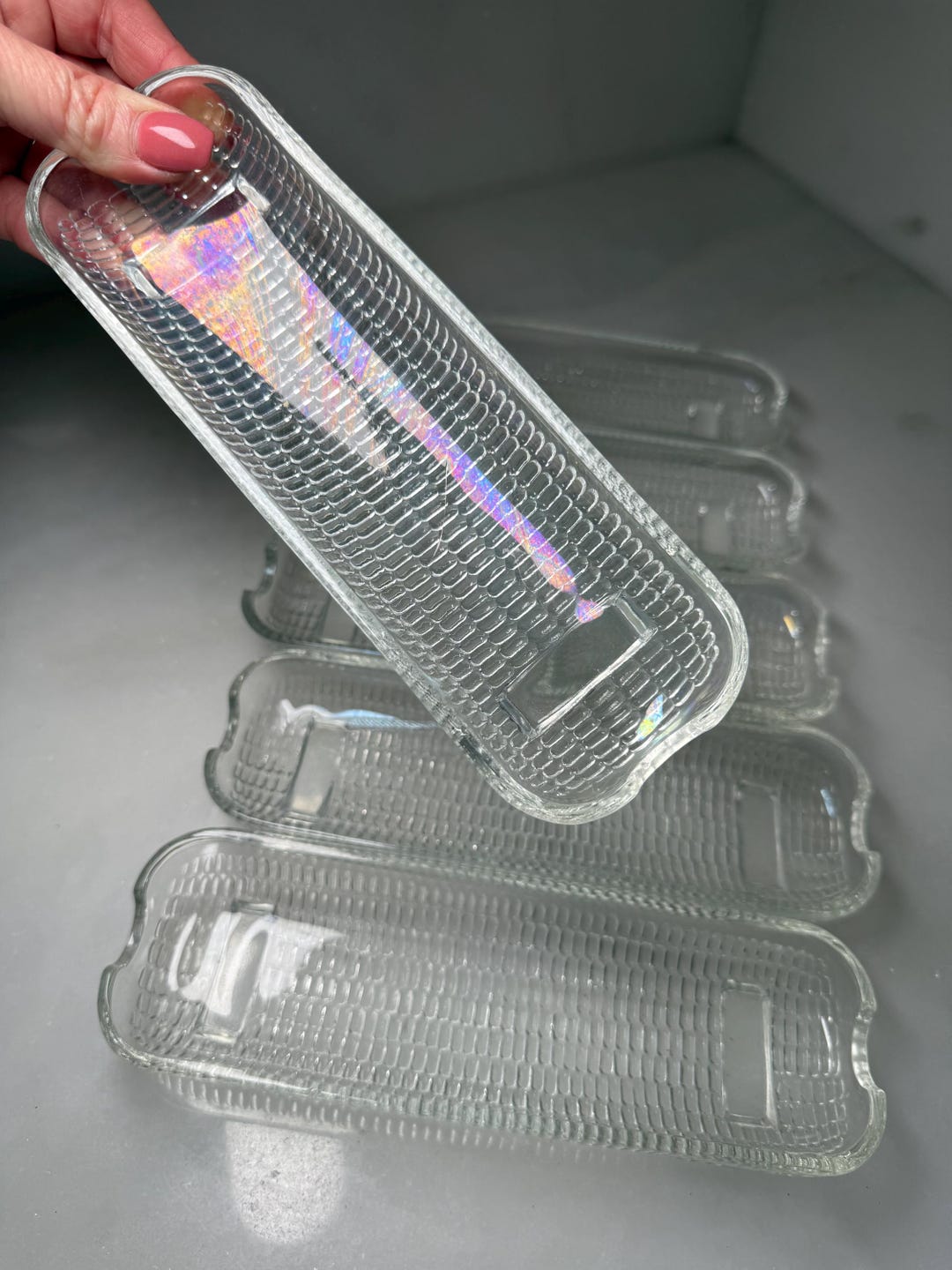 Vintage Iridescent Glass Corn on the Cob Dishes Set of 6 to Hold an Ear ...