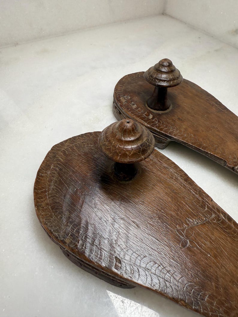 Antique Paduka Shoes Ancient Indian Slippers Fine Teak Intricately ...