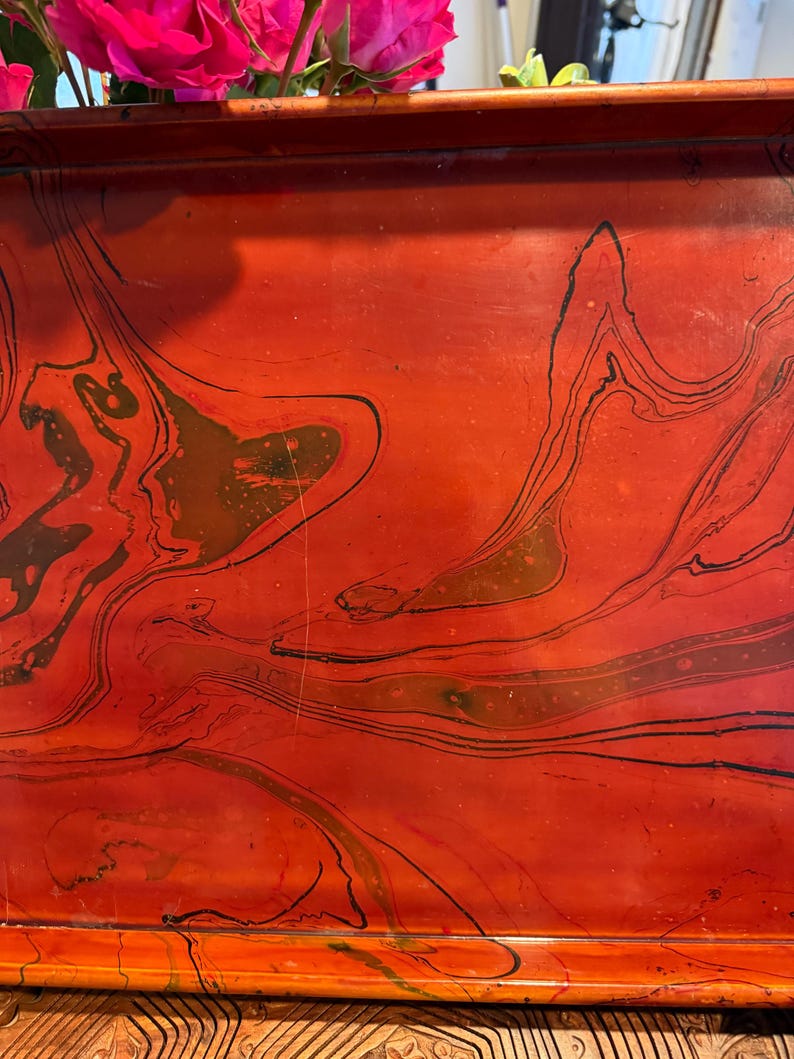 Platter in Wood With Lacquered Painting, Mid Century Brown Color, 1960s ...