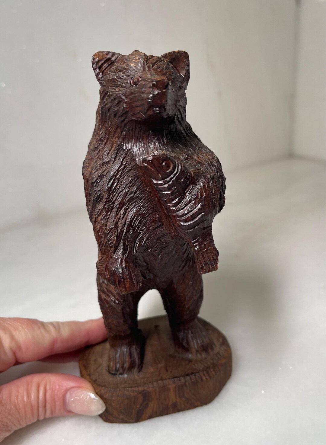 Vintage Black Forest Hand Carved Standing Wooden Bear Switzerland ...