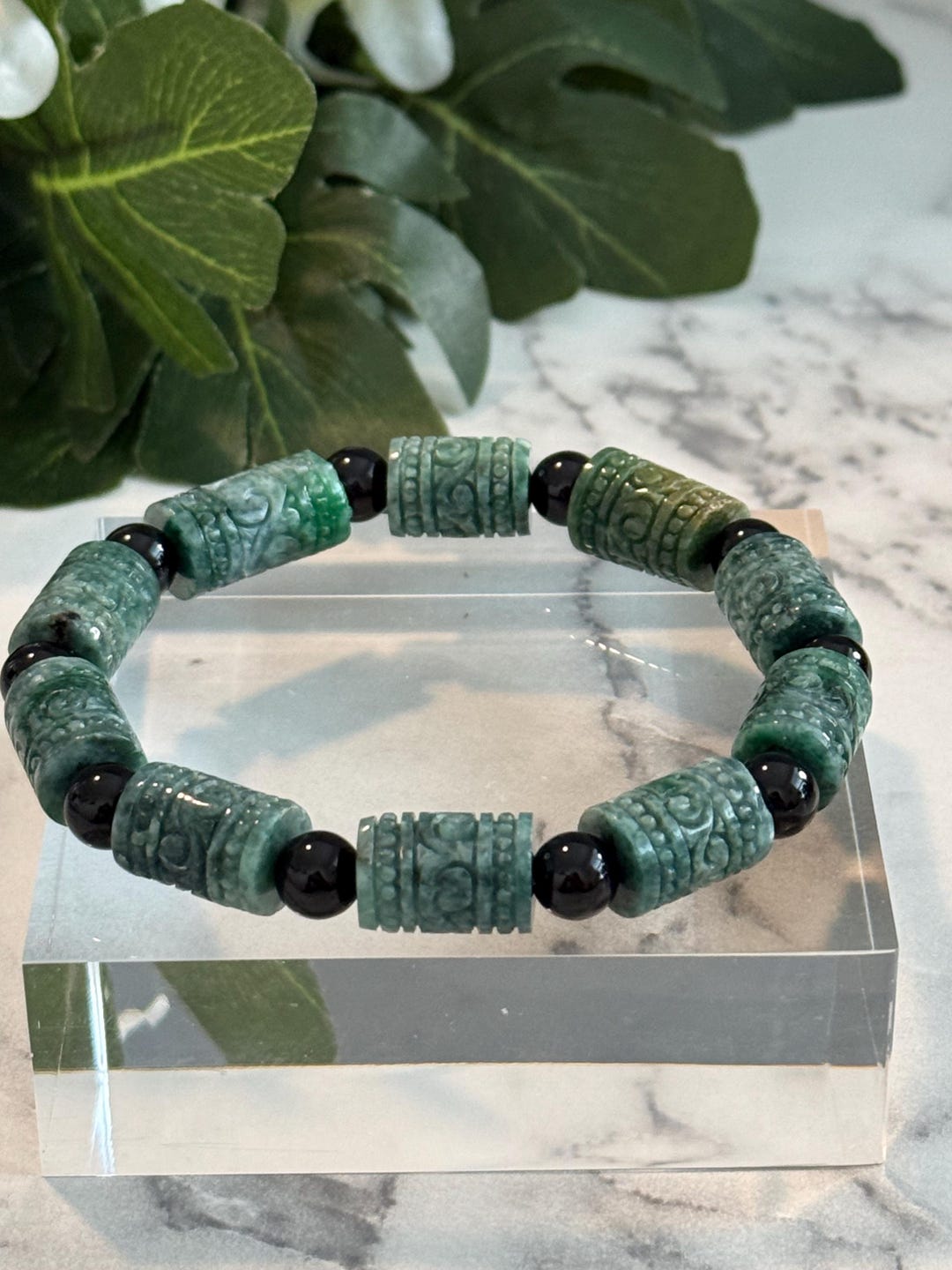 Certified Type A Jadeite Barrel Bracelet 11 Mm | Natural Green Carved ...