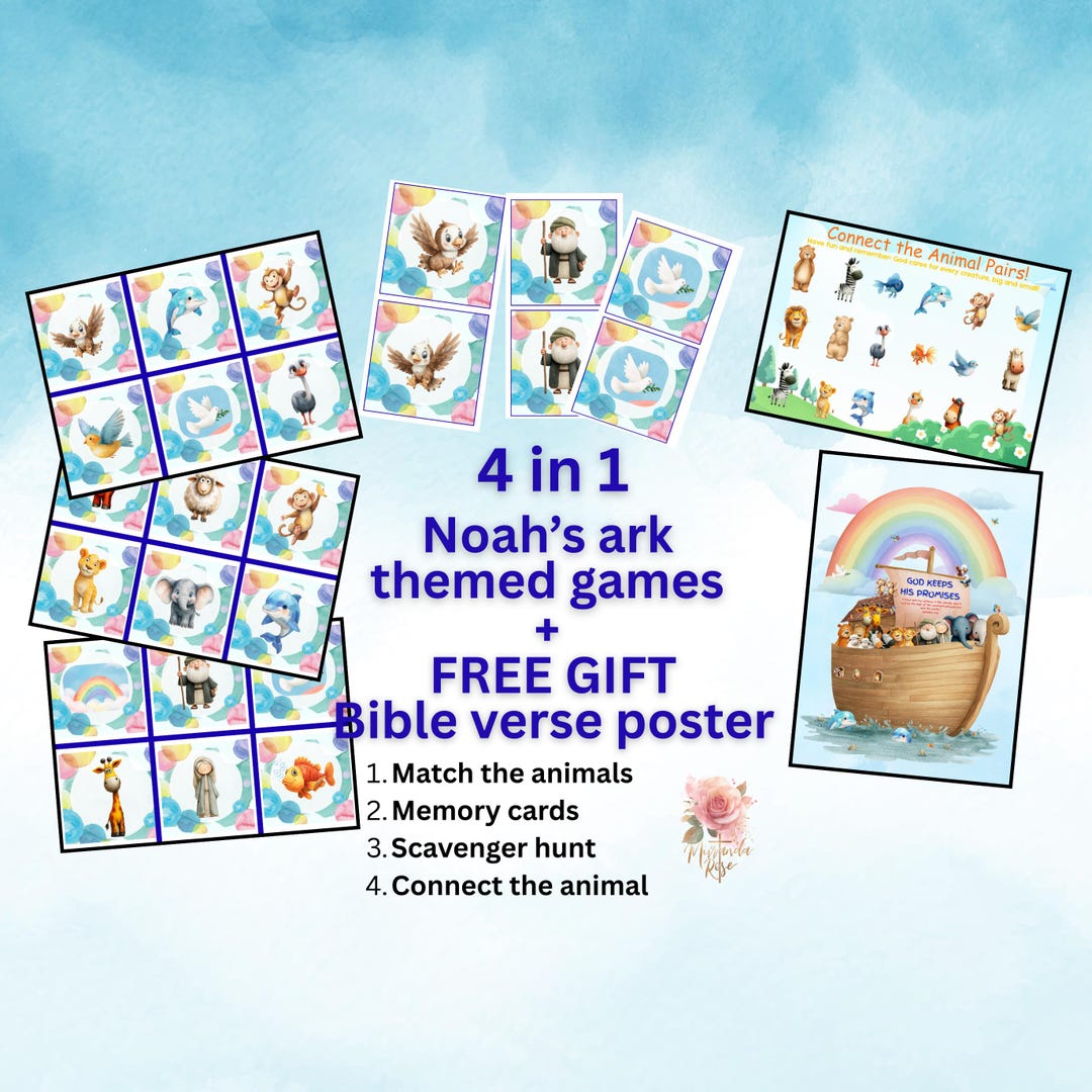 Noah's Ark 4-in-1 Toddler Game Set: Bible-themed Memory, Matching ...