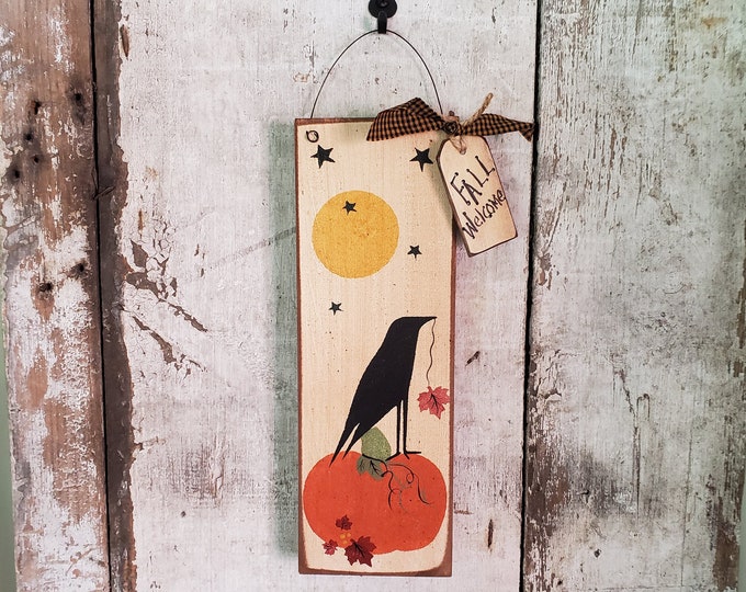 Primitive Fall Decor Fall Crow Leaves Pumpkin Fall Decor Country Fall ...