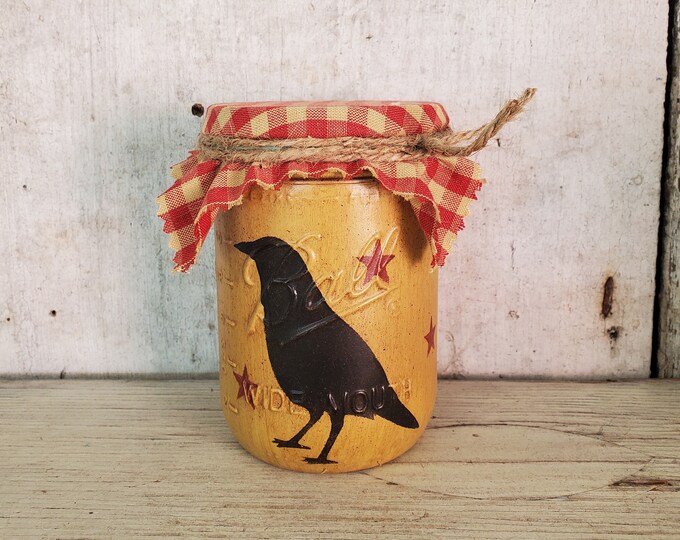 Rustic Mason Jar Crow Mason Jar Painted Mason Jar Primitive Country ...