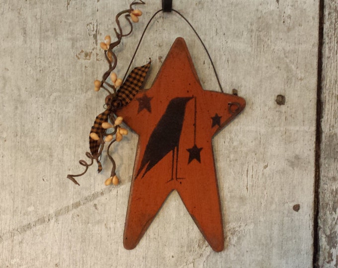 Primitive Fall Crow Decor Hand Painted Wood Star Rustic Fall Country ...