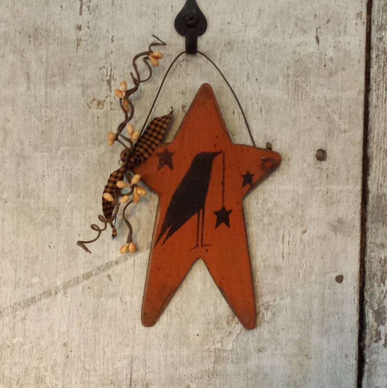Primitive Fall Crow Decor Hand Painted Wood Star Rustic Fall | Etsy