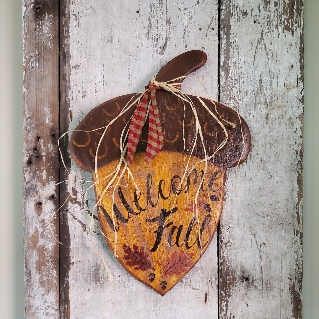 Primitive Fall Acorn Rustic Fall Wood Sign Fall Acorn Hand Painted ...
