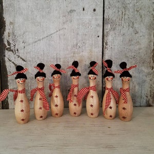 Snowman Bowling Pin Toy Bowling Pin Primitive Snowman Shelf Sitter ...