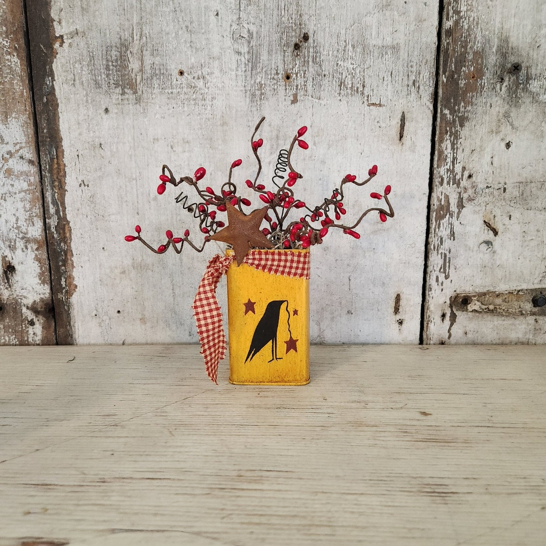 Primitive Country Crow Painted on Vintage Tin Crow and Stars Country ...