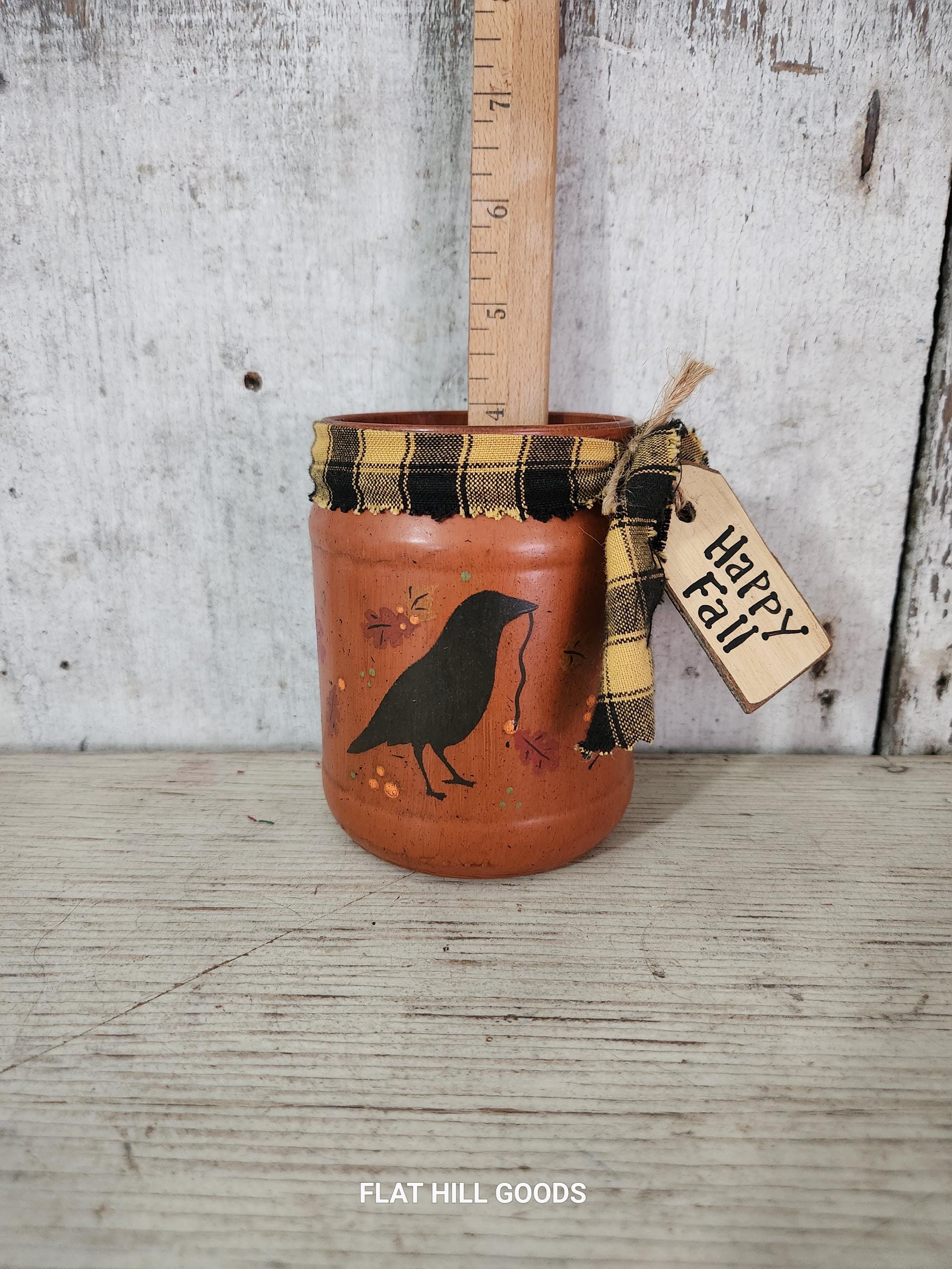Primitive Crow Painted on Modern Jar Primitive Country Crow and Stars ...