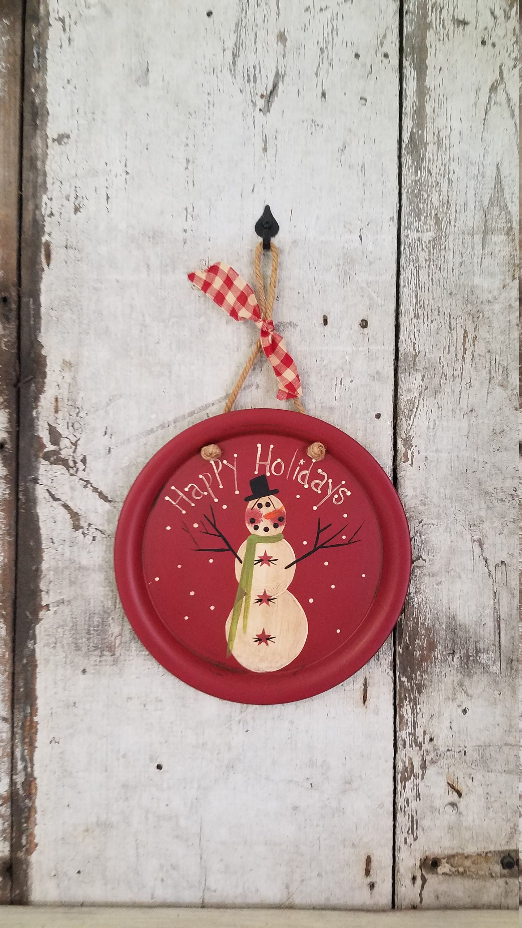 Primitive Country Snowman Happy Holidays Vintage Tin Primitive ...