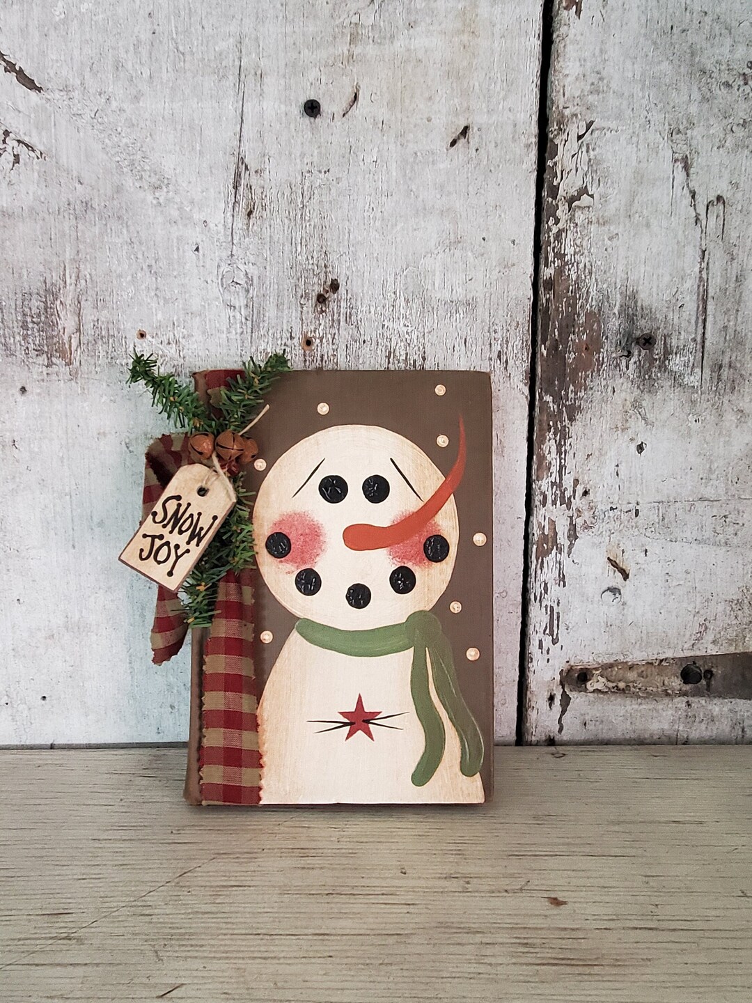 Primitive Vintage Snowman Hand Painted Vintage Book Cover Rustic ...