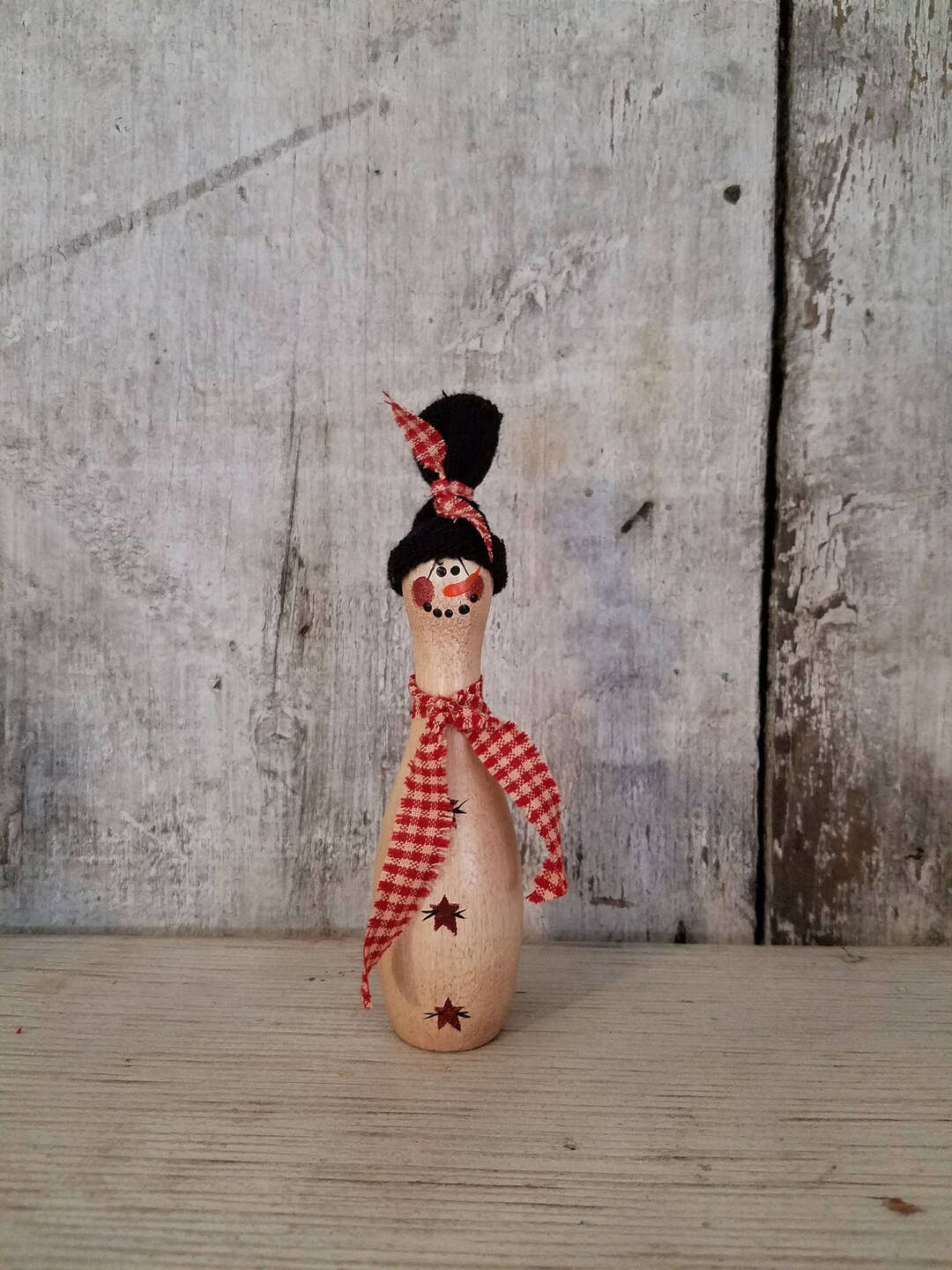 Snowman Bowling Pin Toy Bowling Pin Primitive Snowman Shelf Sitter ...