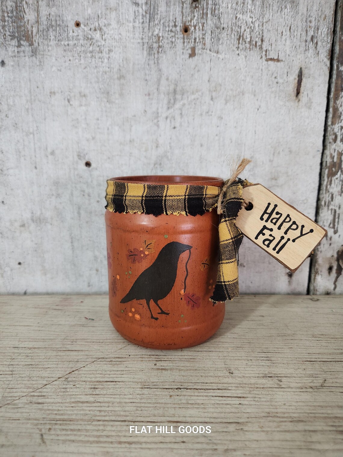 Primitive Crow Painted on Modern Jar Primitive Country Crow and Stars ...