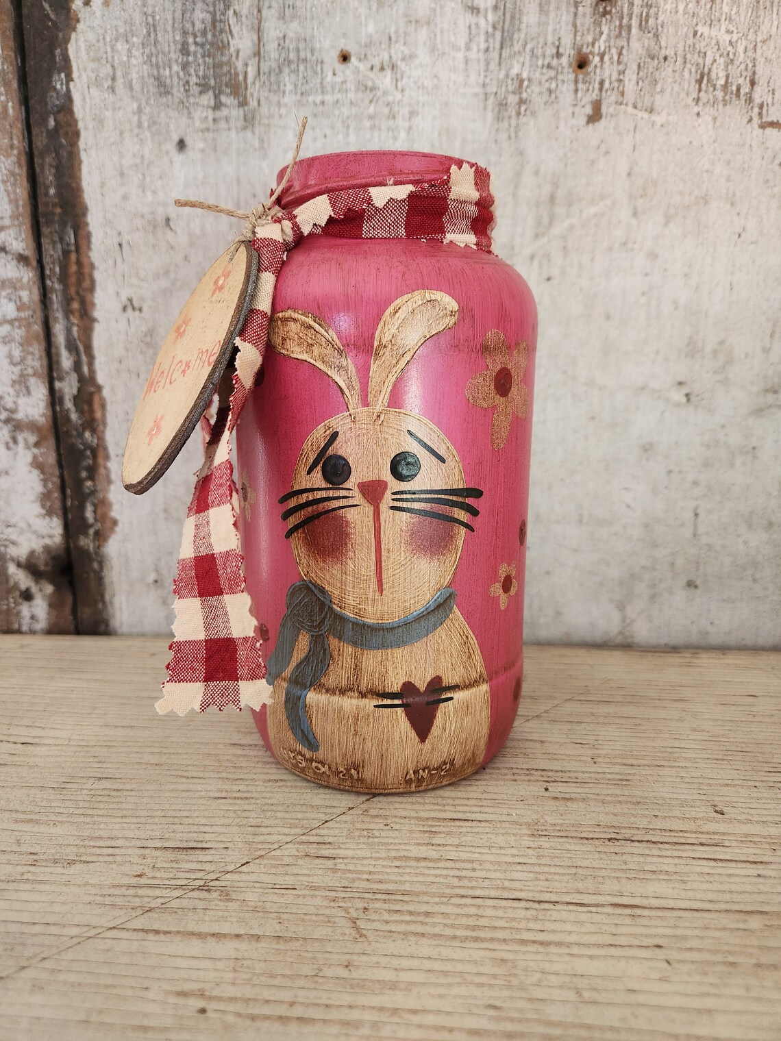 Primitive Spring Jar Bunny on Modern Jar Hand Painted Spring - Etsy
