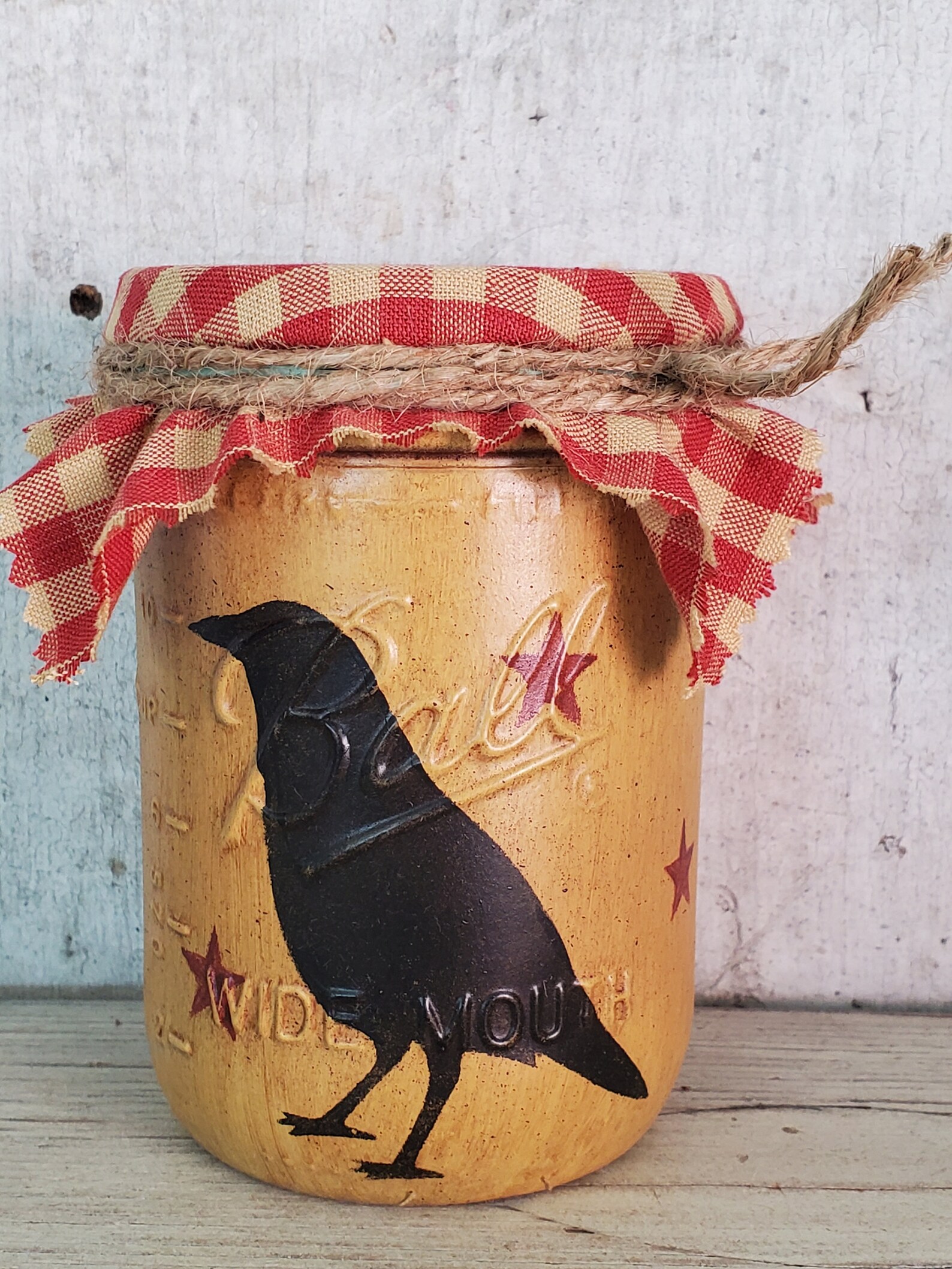 Rustic Mason Jar Crow Mason Jar Painted Mason Jar Primitive | Etsy