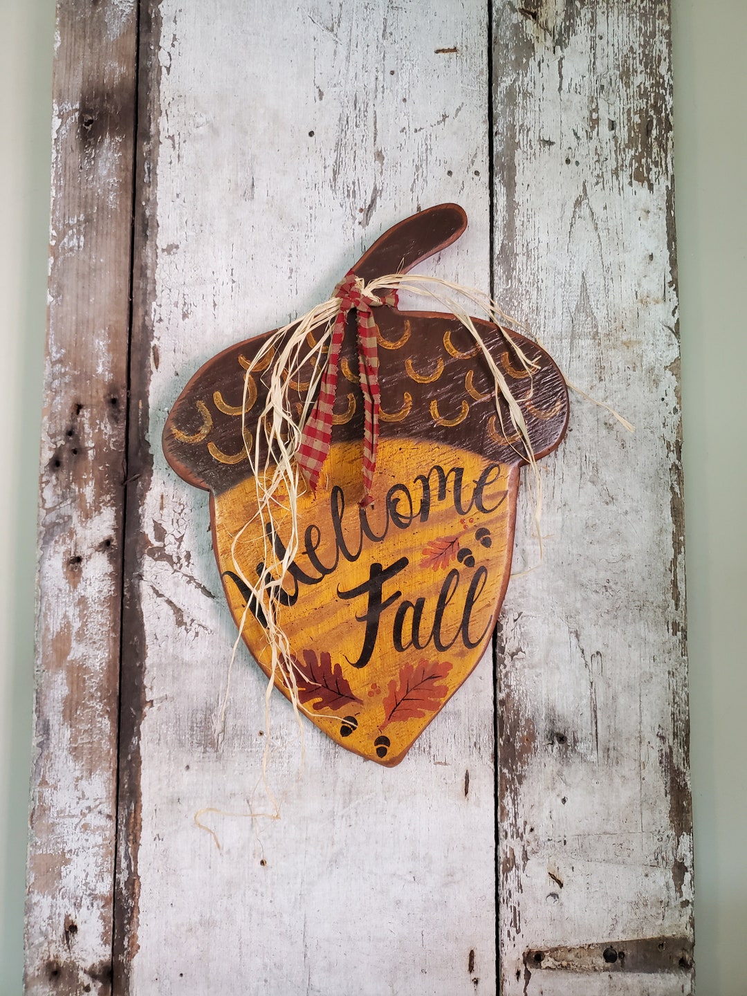 Primitive Fall Acorn Rustic Fall Wood Sign Fall Acorn Hand Painted ...