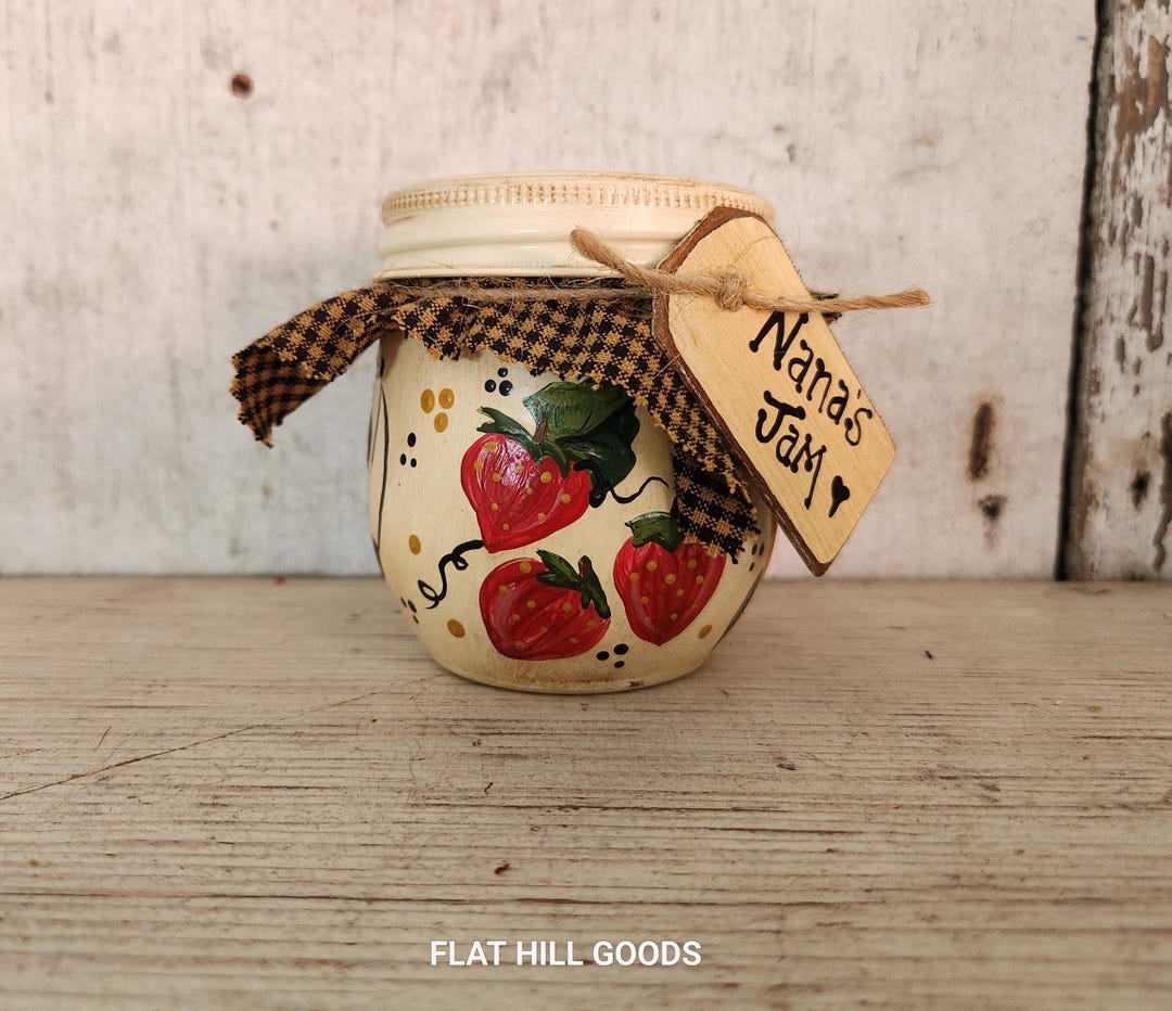 Primitive Painted Vintage Jelly Jar Jam Jar Shelf Sitter Kitchen Decor ...