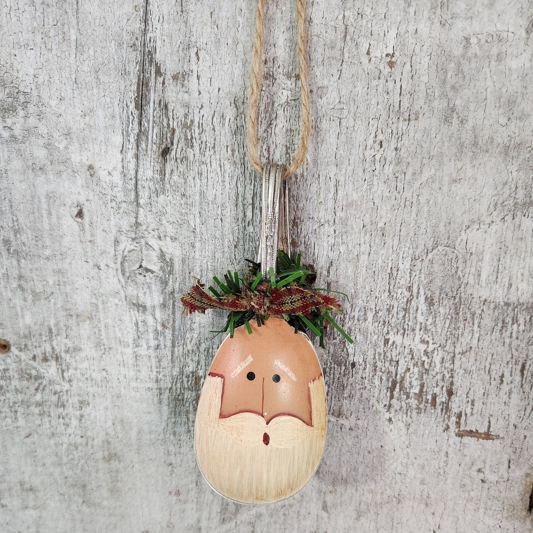 Primitive Bald Santa Ornament Painted Vintage Spoon Christmas Decor ...