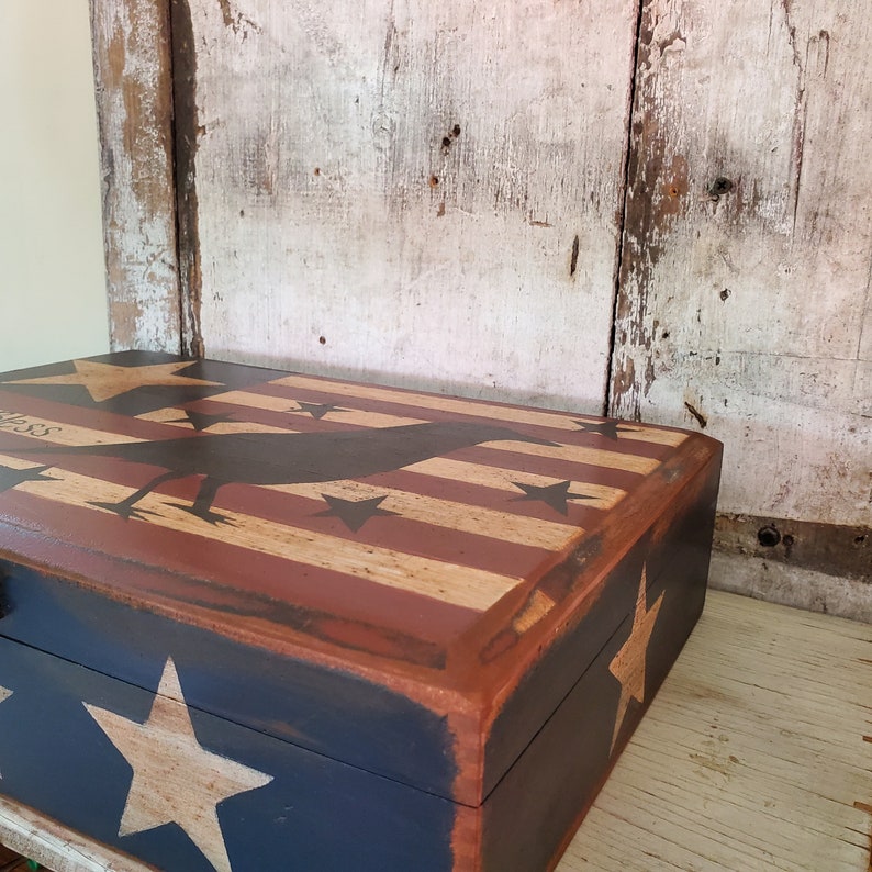 Primitive Flag Box on Vintage Silverware Box Americana Vintage | Etsy
