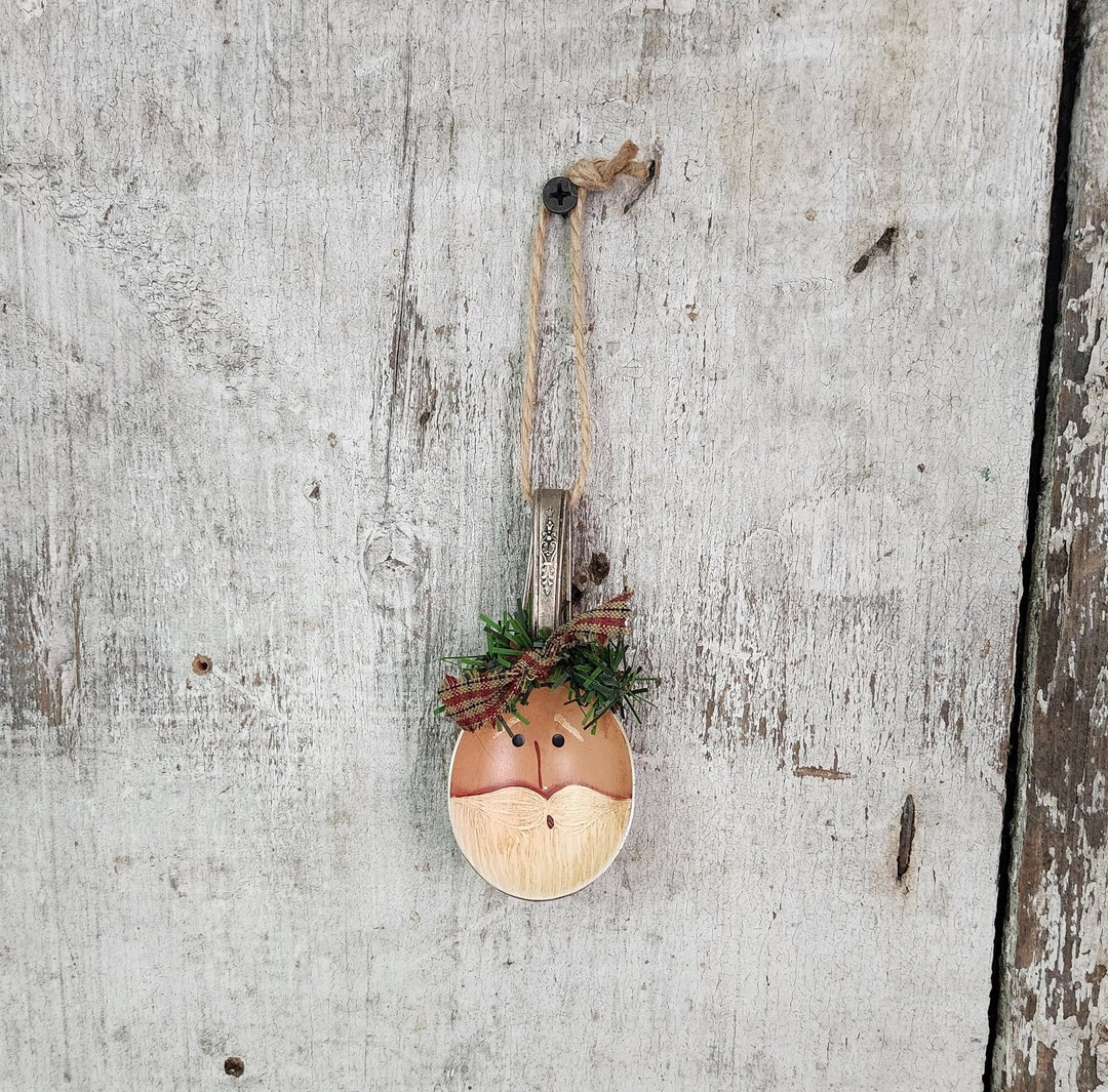 Primitive Bald Santa Ornament Painted Vintage Spoon Christmas Decor ...