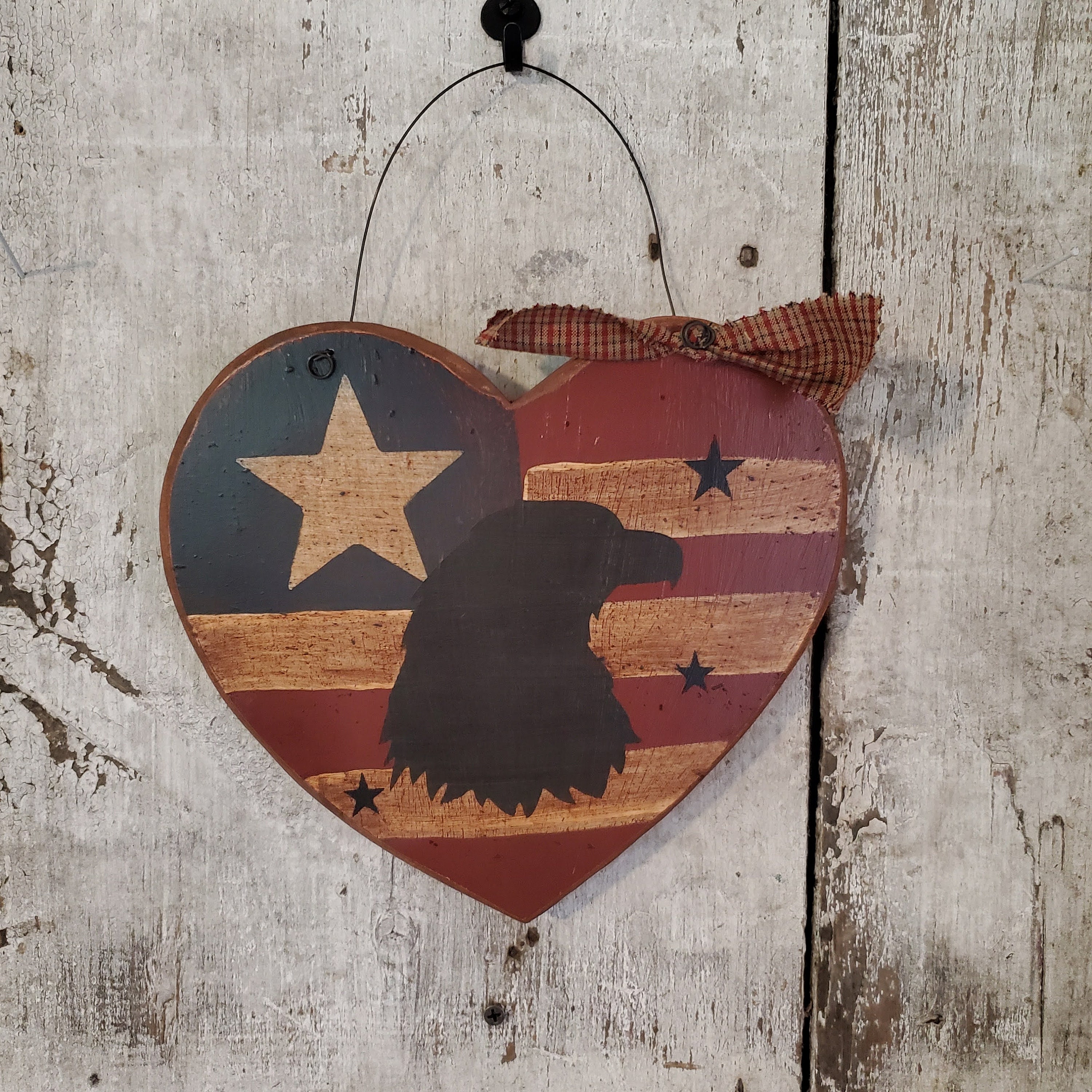 Primitive Americana Painted Flag with Eagle Wood Hart | Etsy